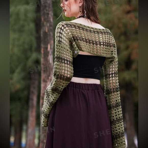 ROMWE | Sweaters | Romwe Fairycore Summer Crochet Hollow Out Striped ...